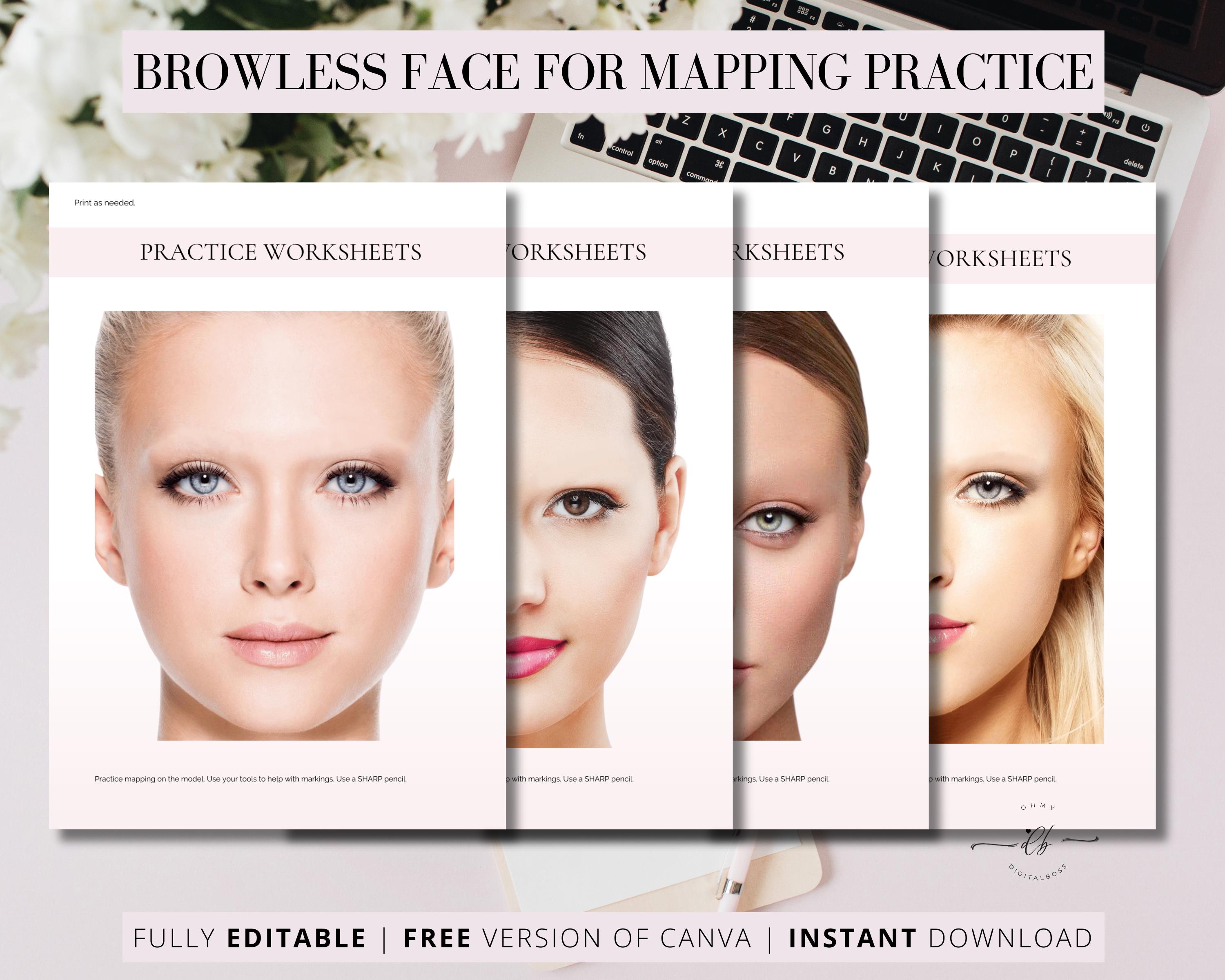 Browless Faces for Practicing Brow Mapping and Eyebrow Drawing, Edit in ...