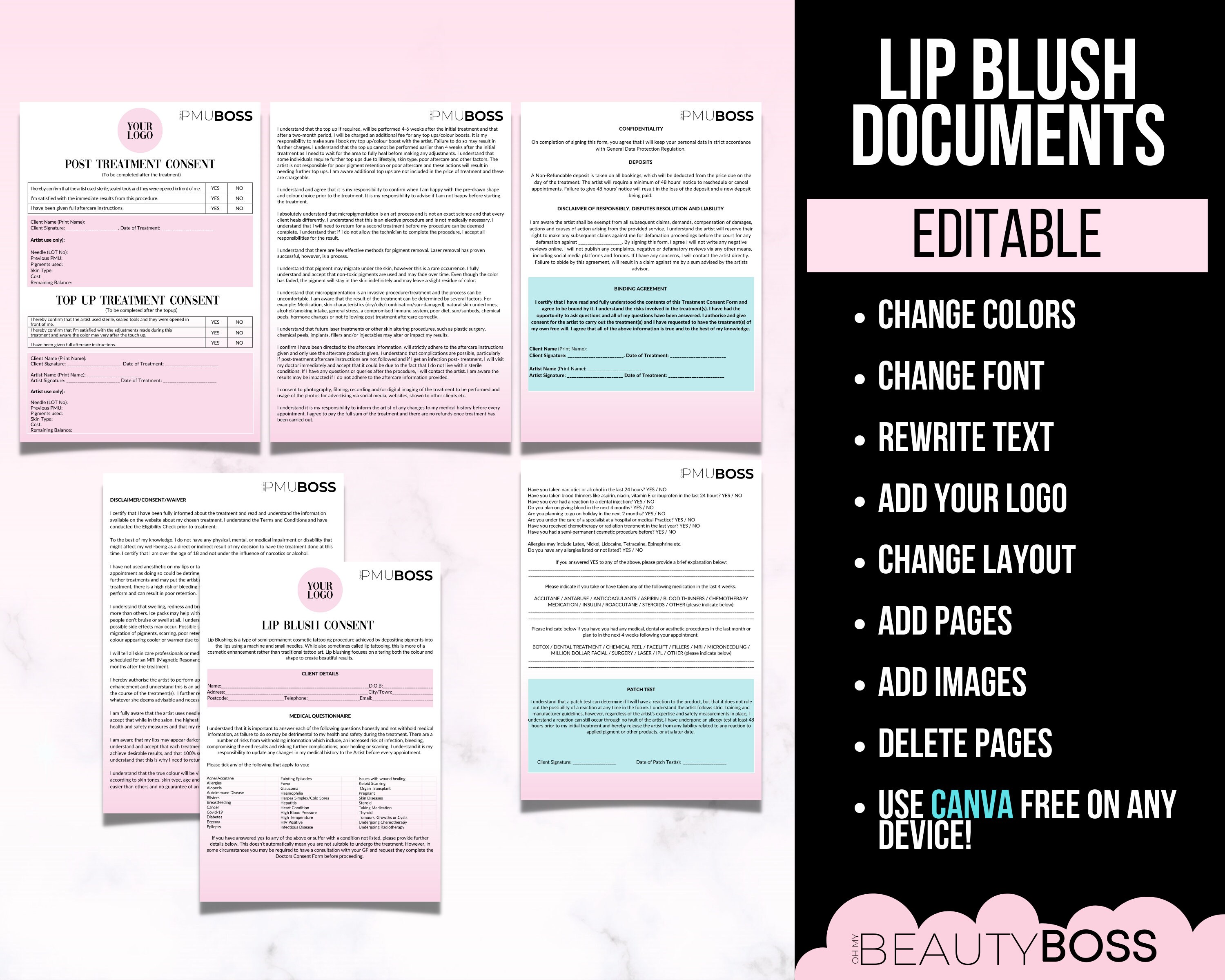 Lip Blushing Consent Forms, PMU Lips Tattoo, Consultation Forms, Lip ...