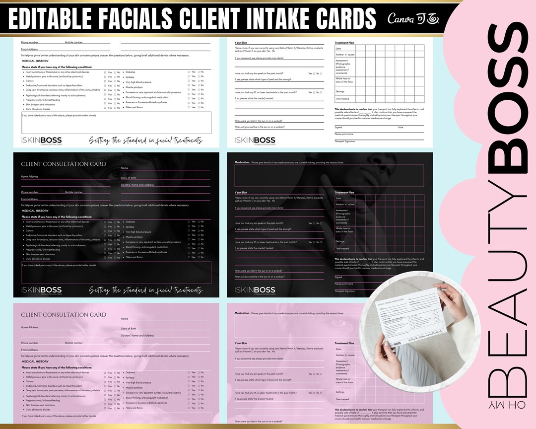 Facials Consultation Client Records Cards, A5, Landscape, Consent Forms ...