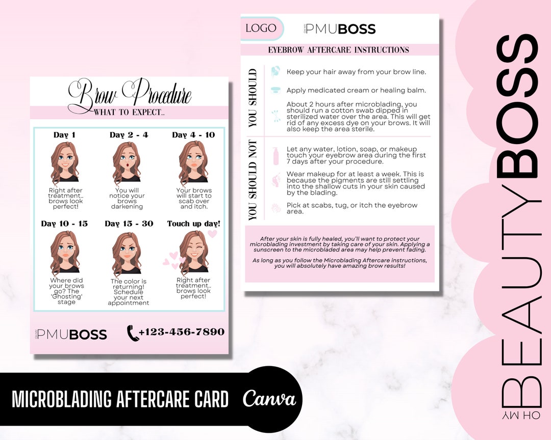 Microblading Brows Aftercare, Eyebrow Tattoo Care Cards, Microshading ...