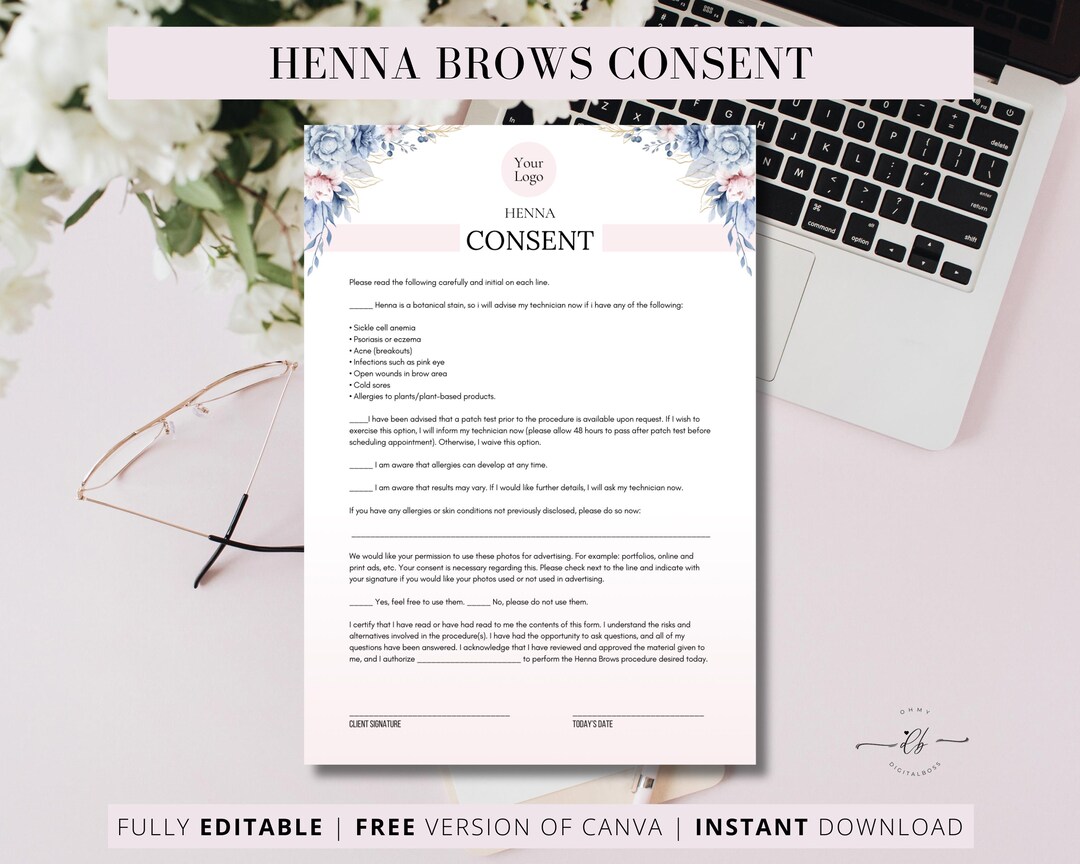 Henna Eyebrows Consent Forms, Brow Tinting Consent, Intake ...