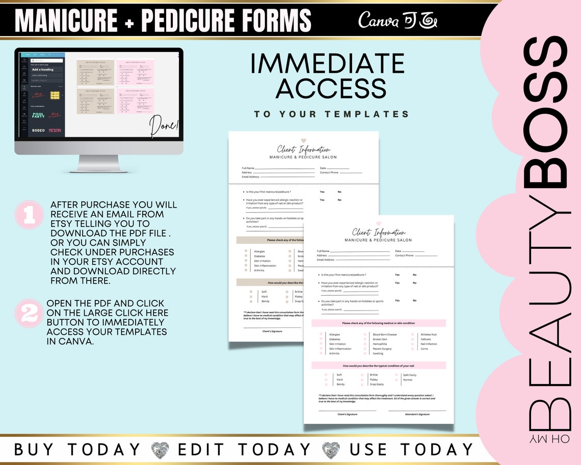 Manicure and Pedicure Documents Consent Form Consultation - Etsy