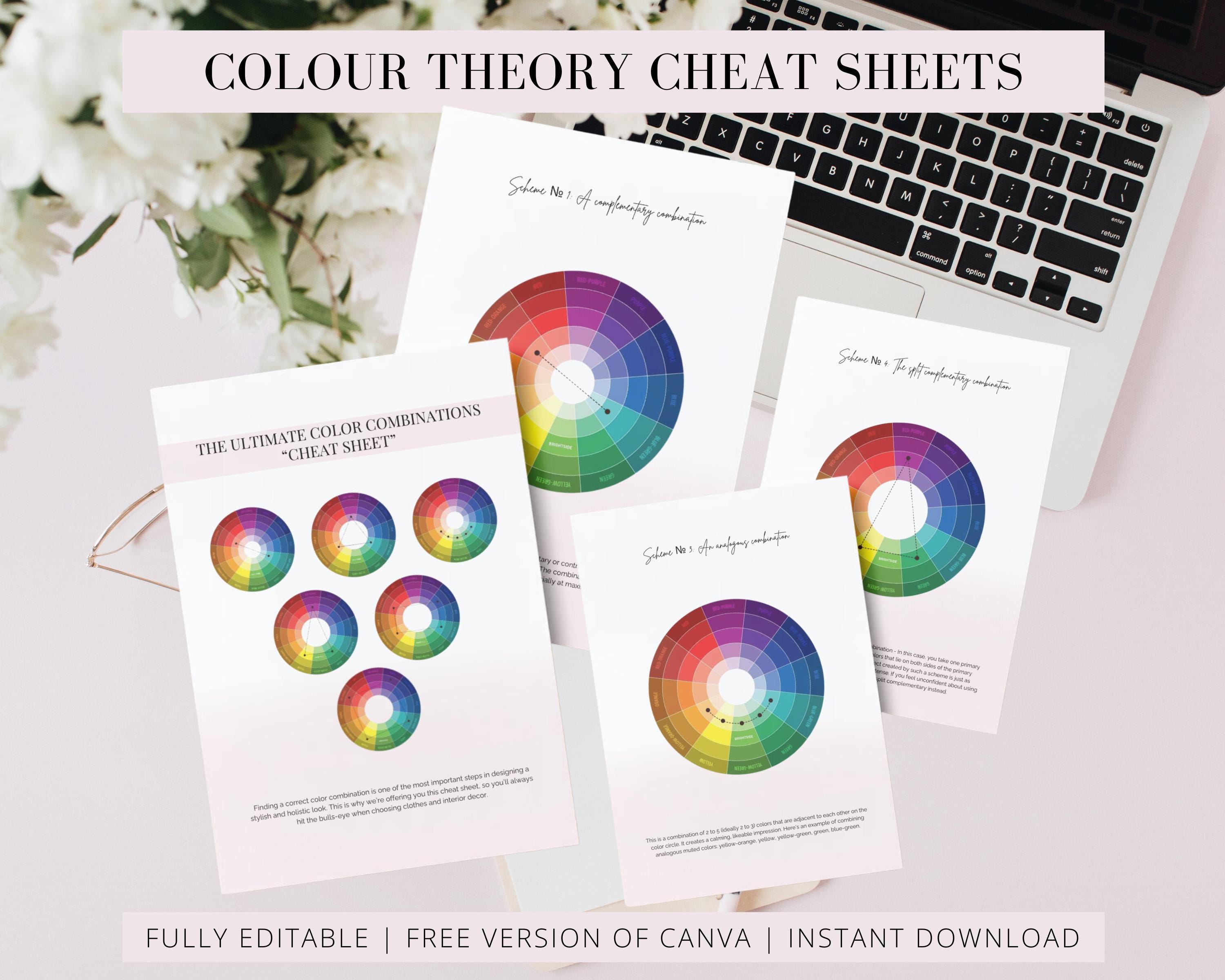 Colour Theory Cheat Sheets, Colour Theory Notes, Editable in Canva - Etsy