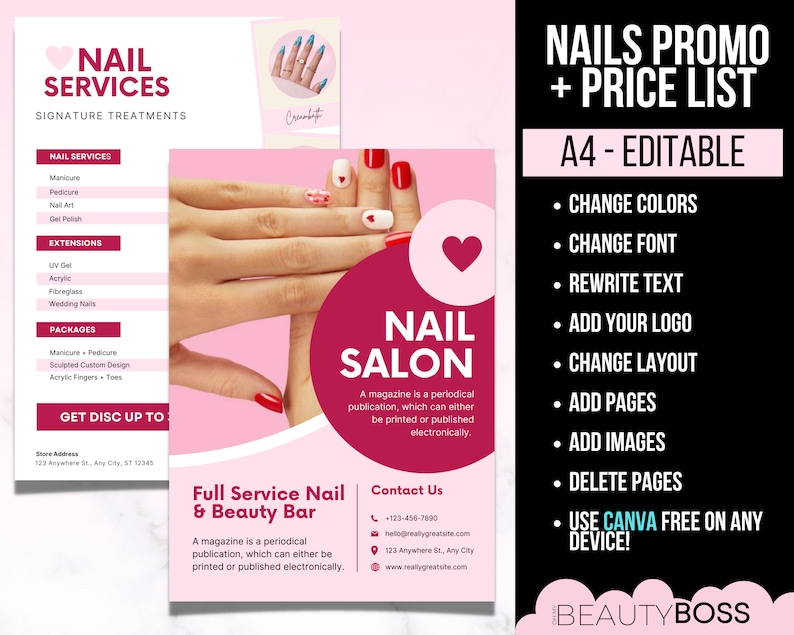 Nail Flyer Templates, Editable Printable, Nail Tech, Salon Ads Poster ...