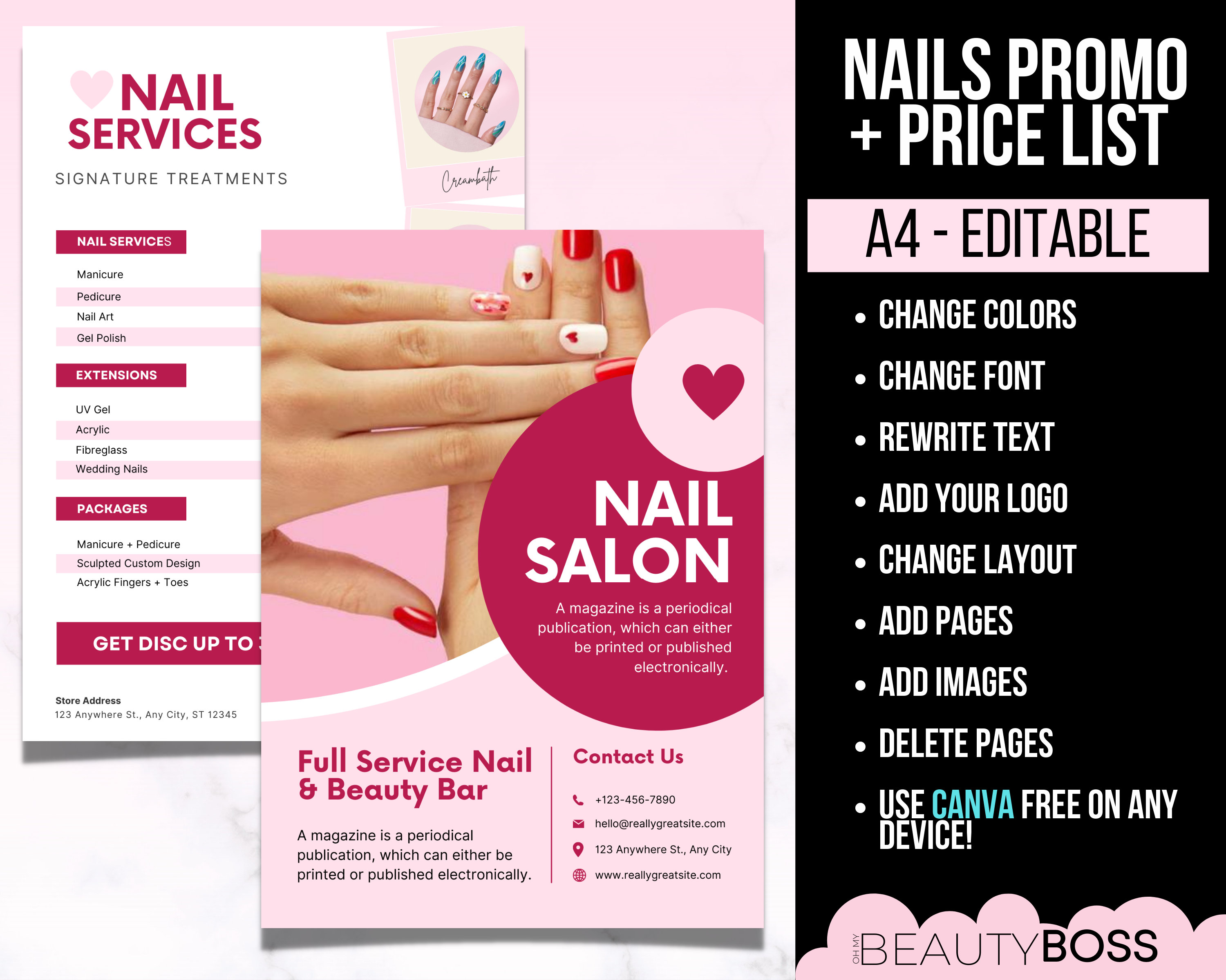 Nail Flyer Templates, Editable Printable, Nail Tech, Salon Ads Poster ...