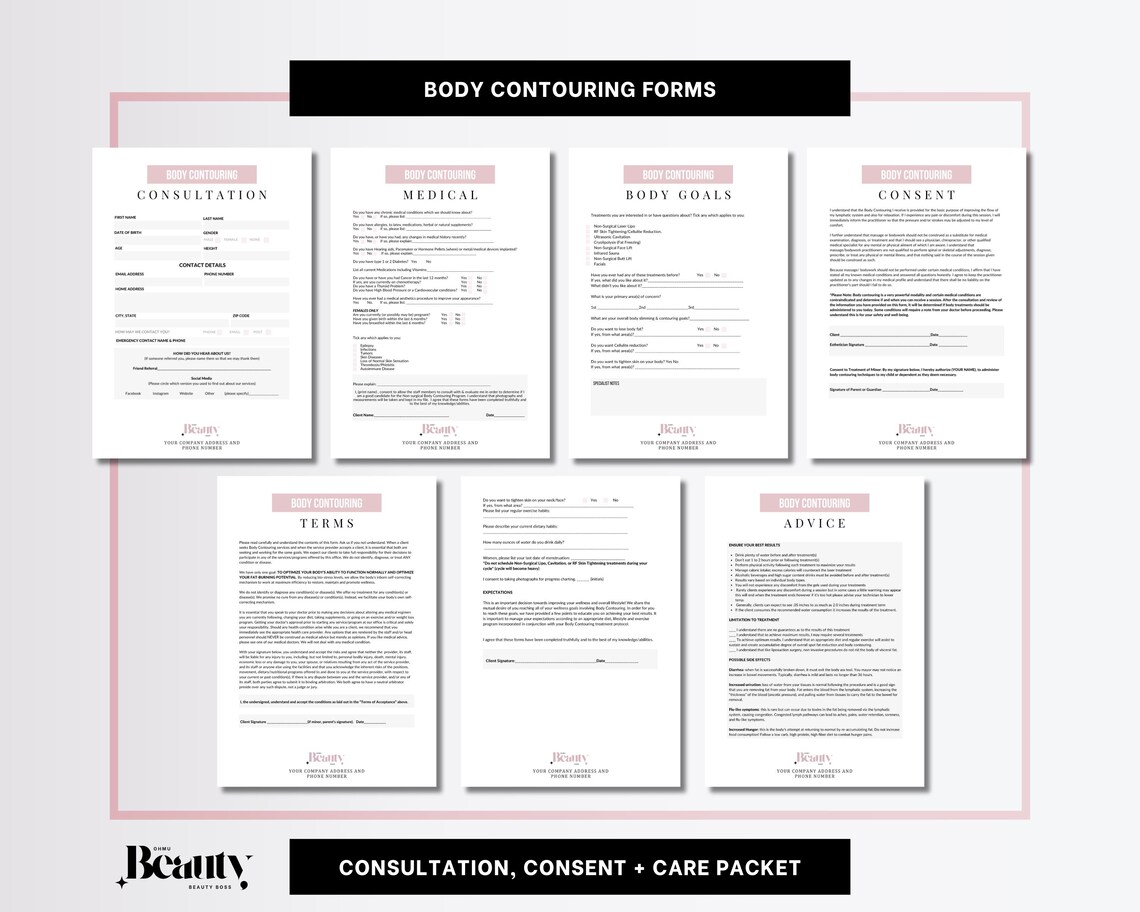 Body Contouring Consultation Forms, Consent Forms, Intake, Waiver ...