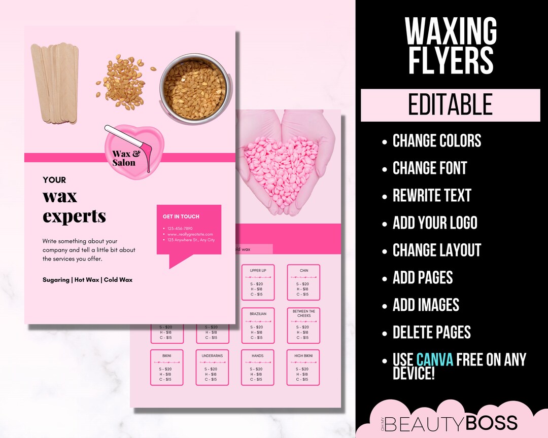 Waxing Salon Flyers, Waxing Price List, Esthetician, Wax Services ...