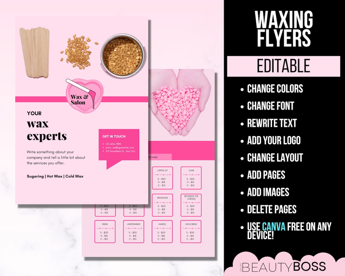 Waxing Salon Flyers, Waxing Price List, Esthetician, Wax Services ...
