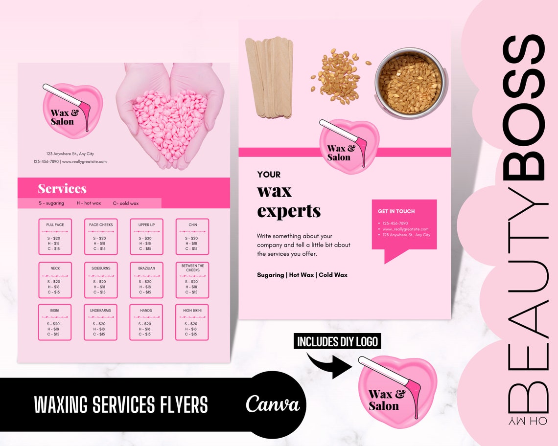 Waxing Salon Flyers, Waxing Price List, Esthetician, Wax Services ...
