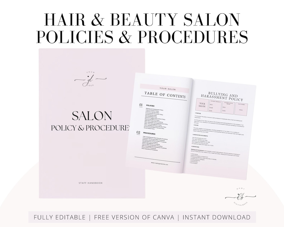 Salon Staff Handbook: Policies & Procedures Template (editable Canva ...