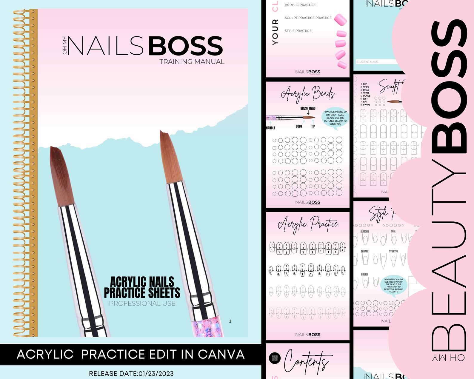 Acrylic Nail Practice Workbook, Bead Ratio Sheets (edit in Canva) - Etsy