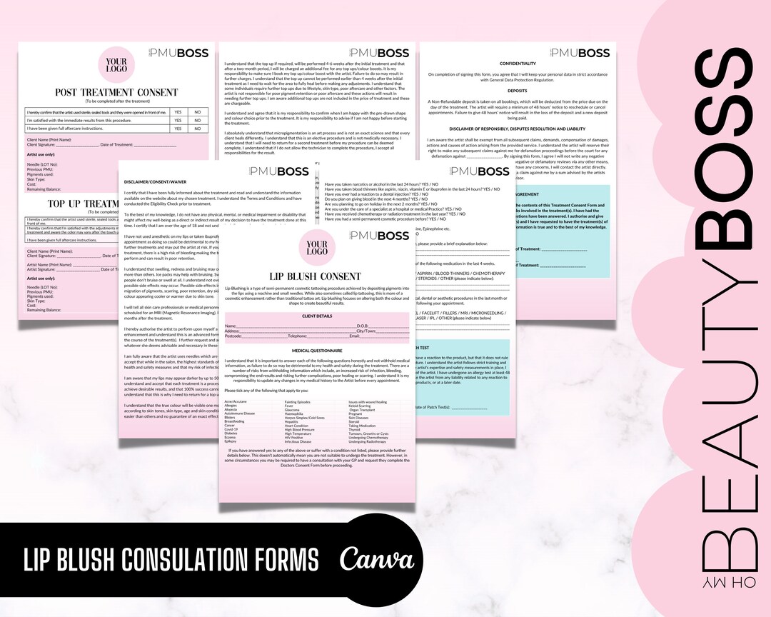 Lip Blushing Consent Forms, PMU Lips Tattoo, Consultation Forms, Lip ...