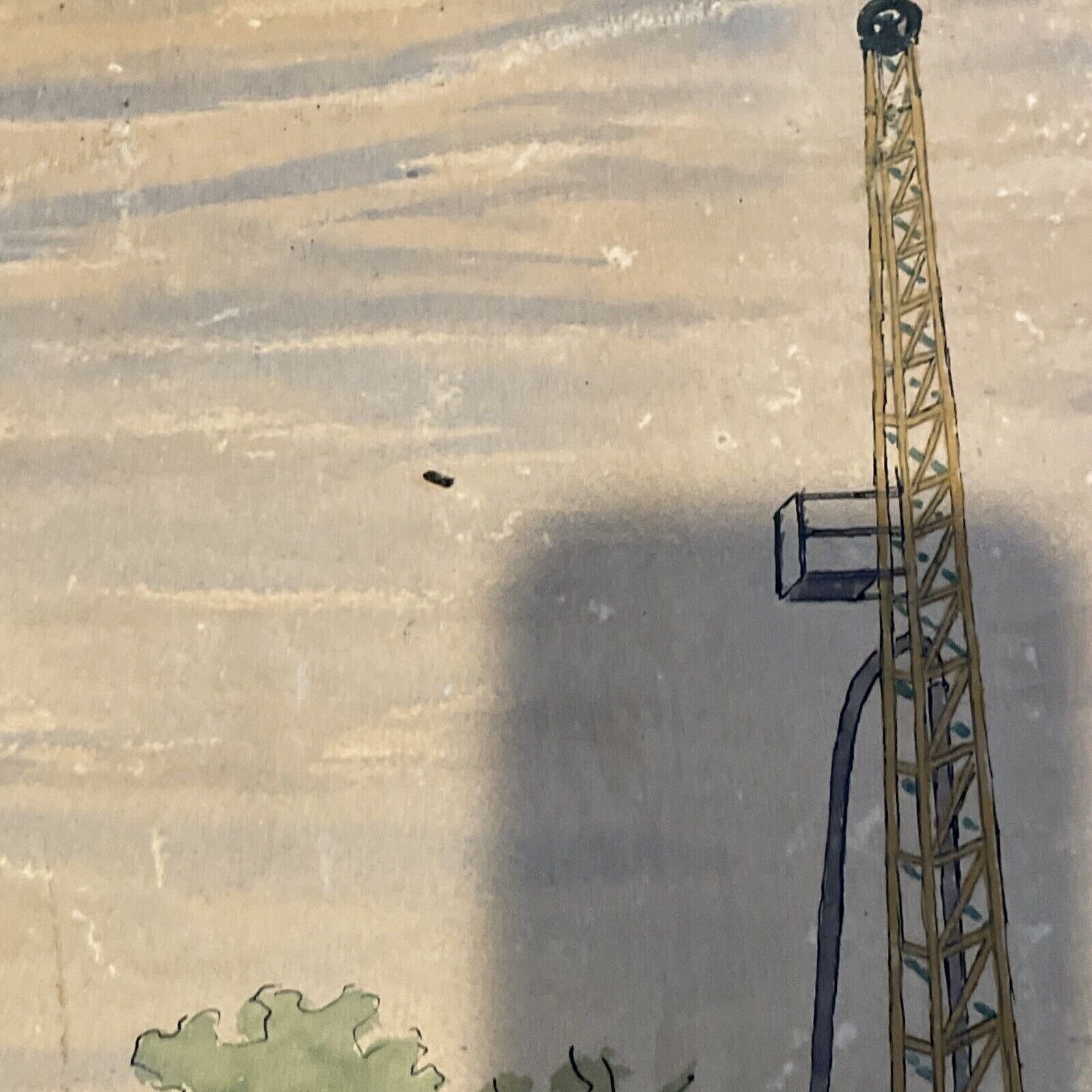 Very Old Texas Oil Rig Industrial Art Watercolor in A Elegant Carved ...