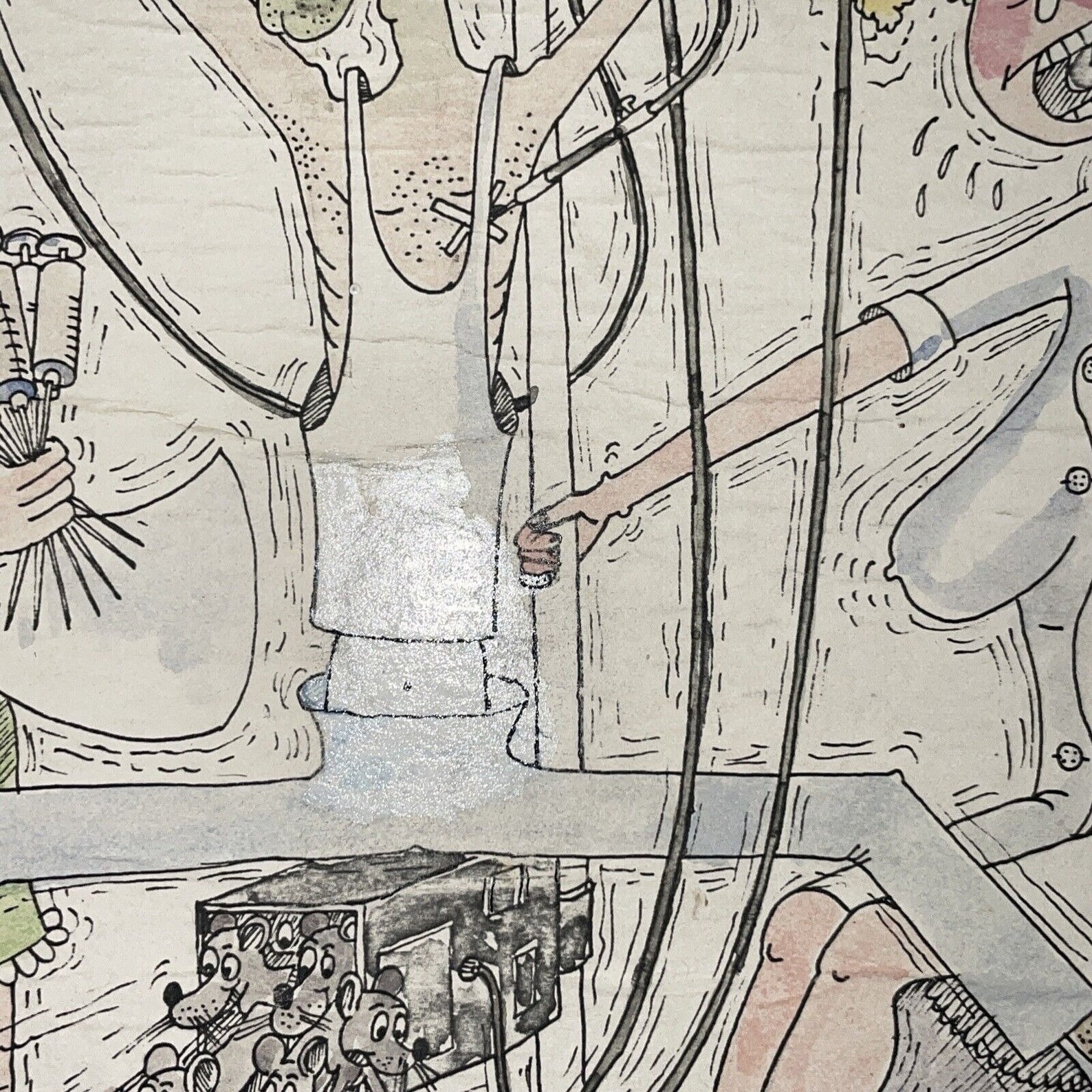 Well Executed French Watercolor Mixed Media Hospital Cartoon Painting ...