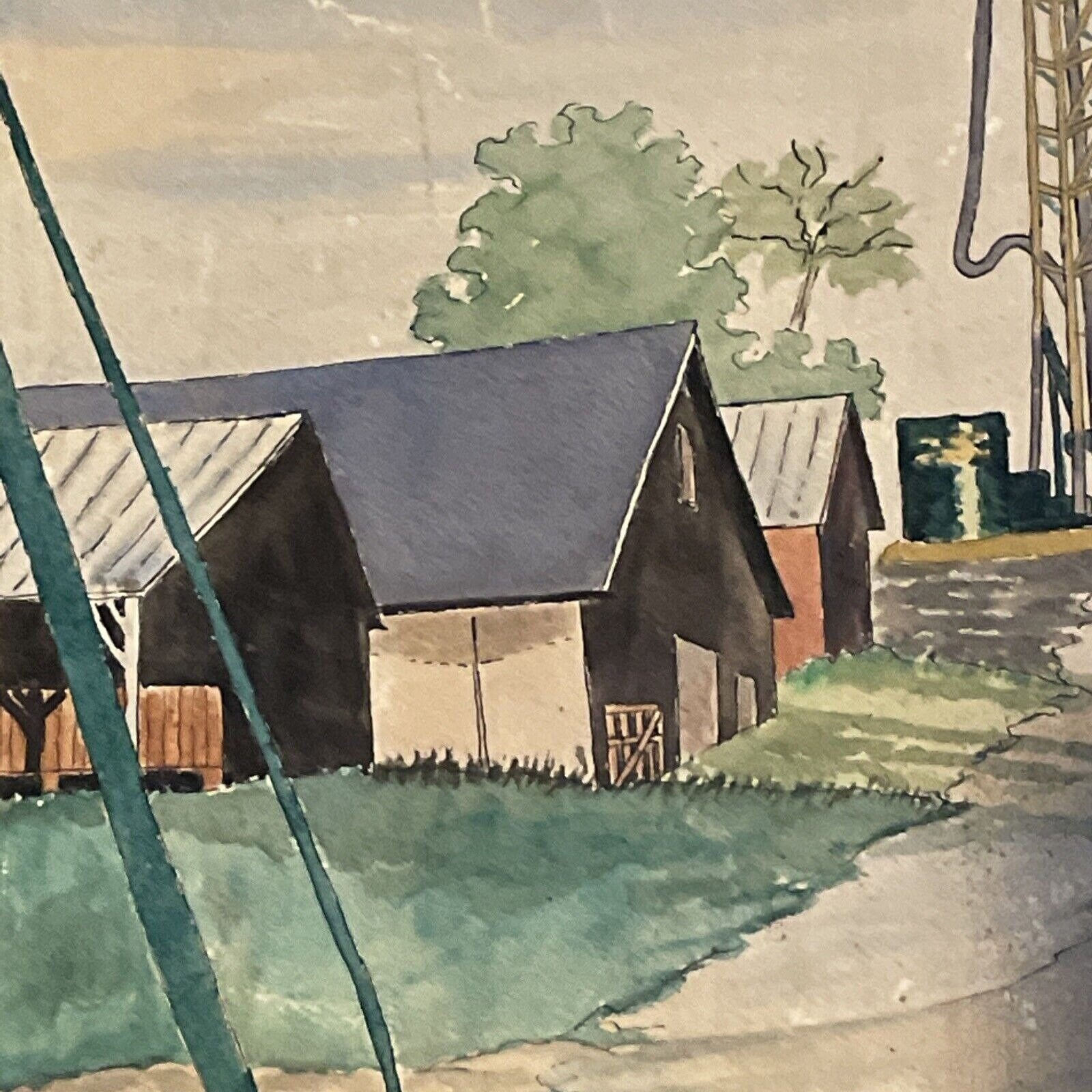 Very Old Texas Oil Rig Industrial Art Watercolor in A Elegant Carved ...