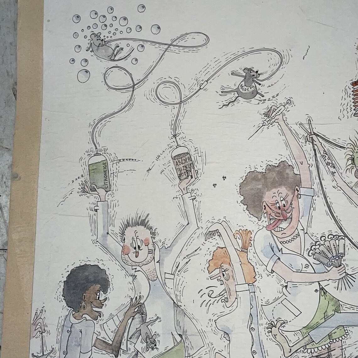 Well Executed French Watercolor Mixed Media Hospital Cartoon Painting ...