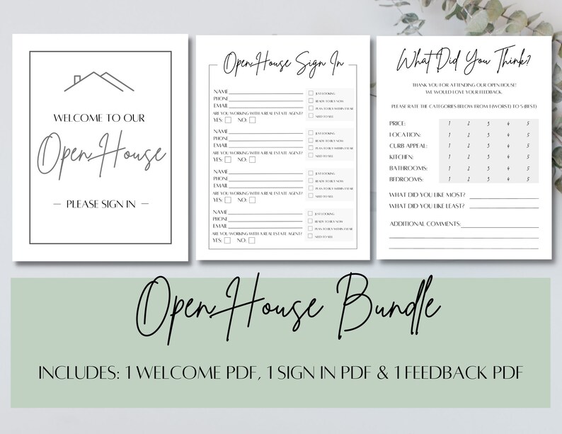 Open House Sign in Sheet | Feedback Form | Welcome Sign | Real Estate ...