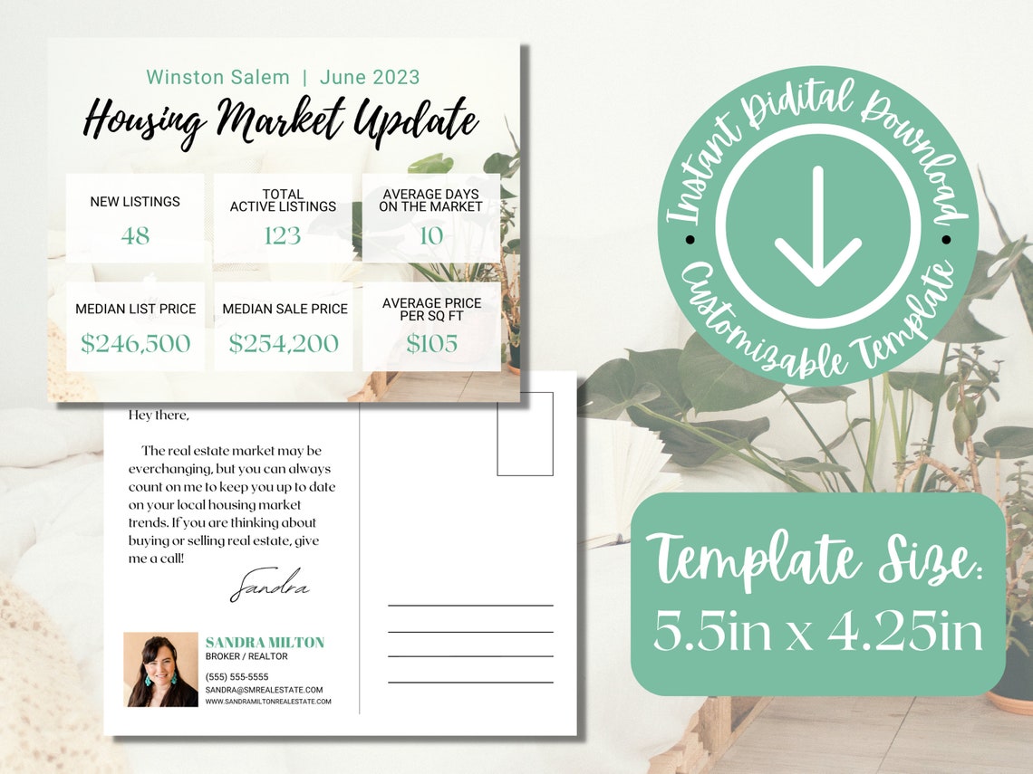 Housing Market Update Postcard Template | Real Estate Market Postcard ...