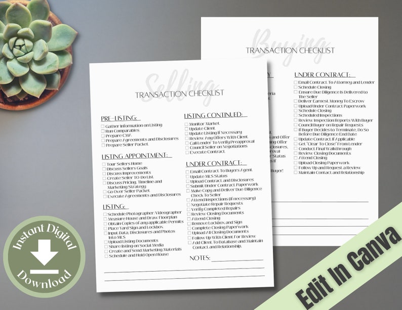 Real Estate Transaction Checklist | Selling Checklist | Buying ...