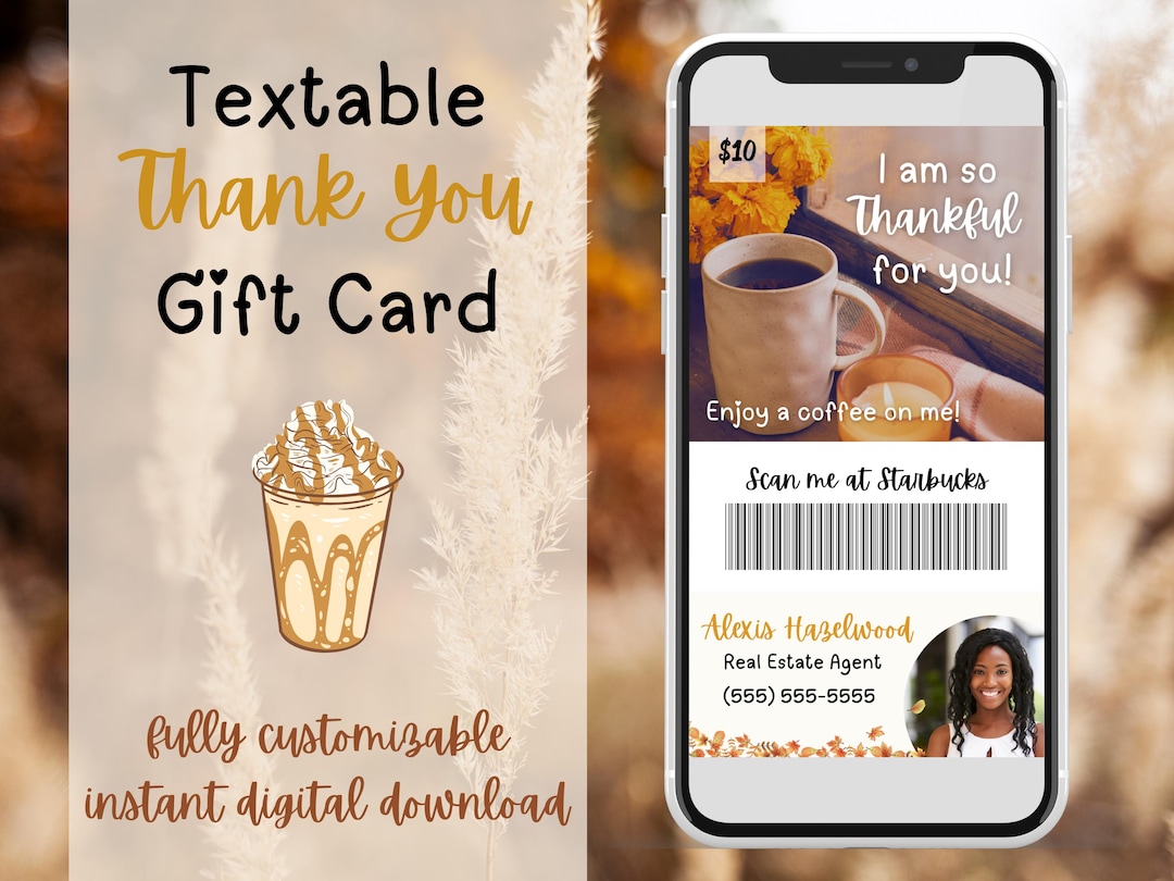 Textable Coffee Gift Card | Fall Marketing | Real Estate Gift | Client ...