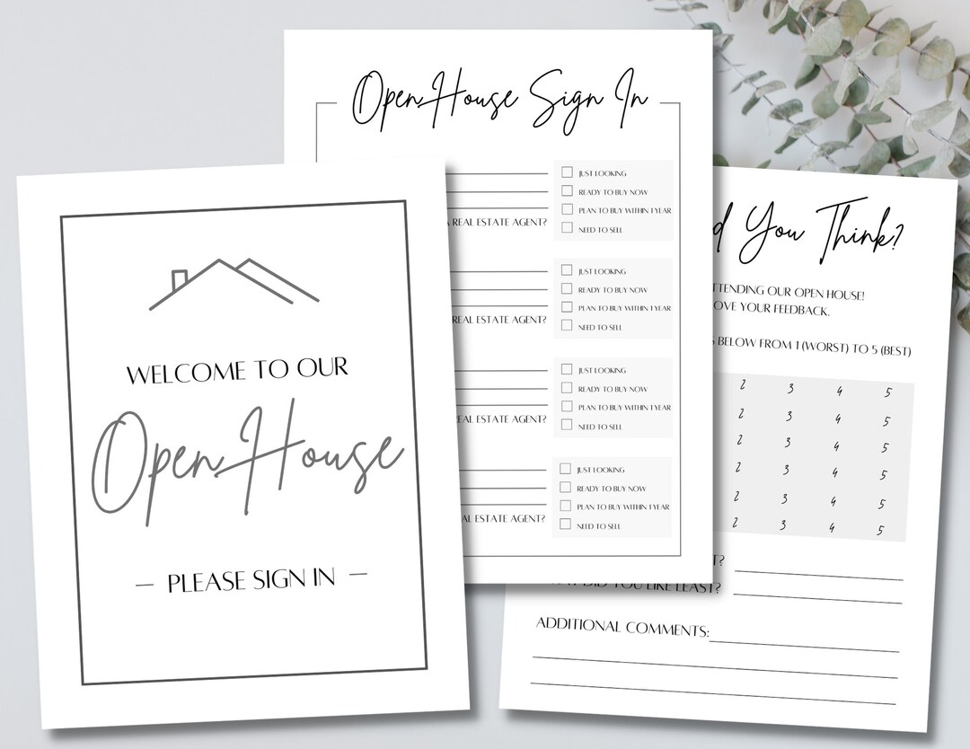 Open House Sign in Sheet | Feedback Form | Welcome Sign | Real Estate ...
