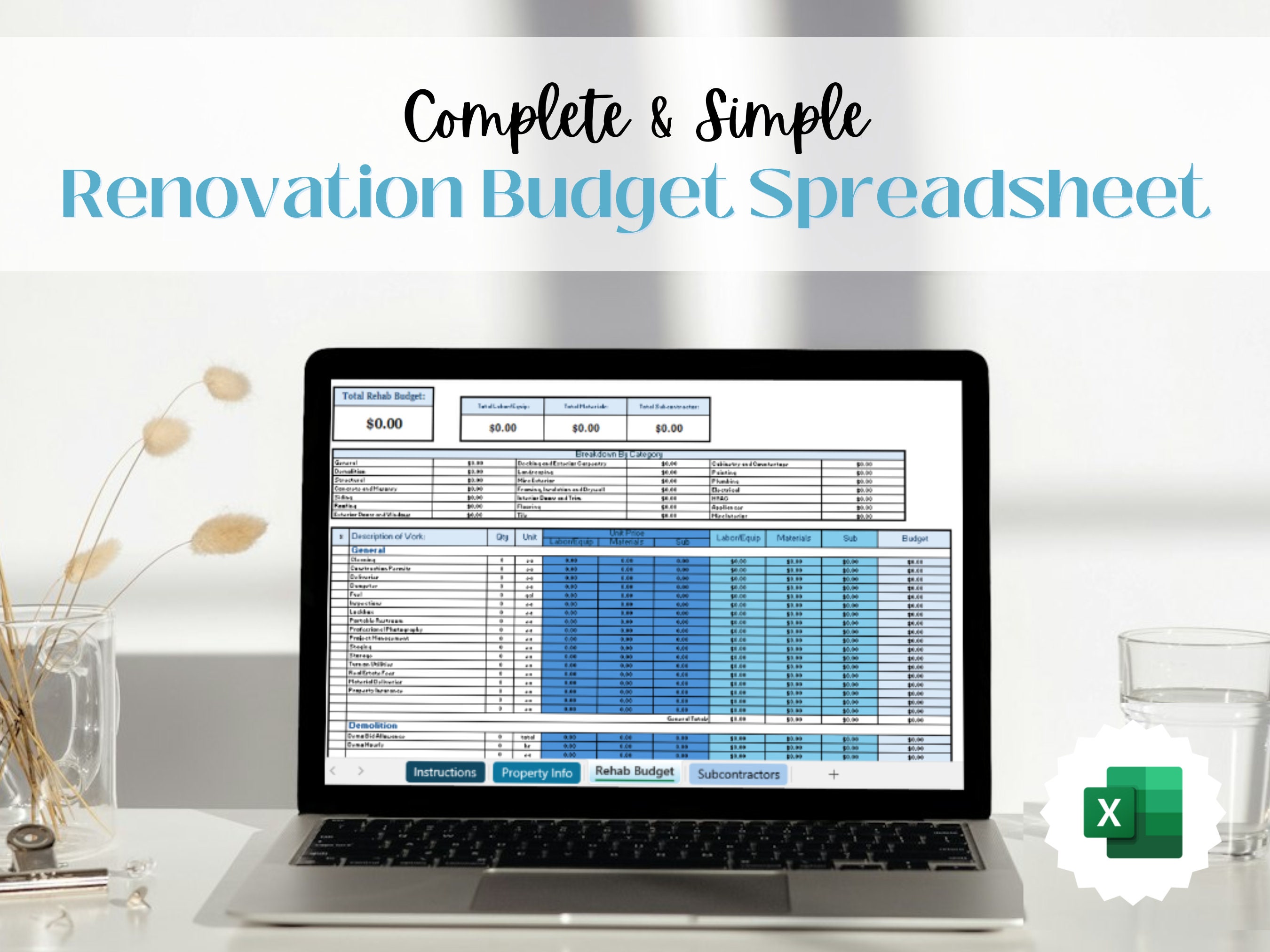 Complete Home Renovation Budget Spreadsheet | Master Rehab Planner ...