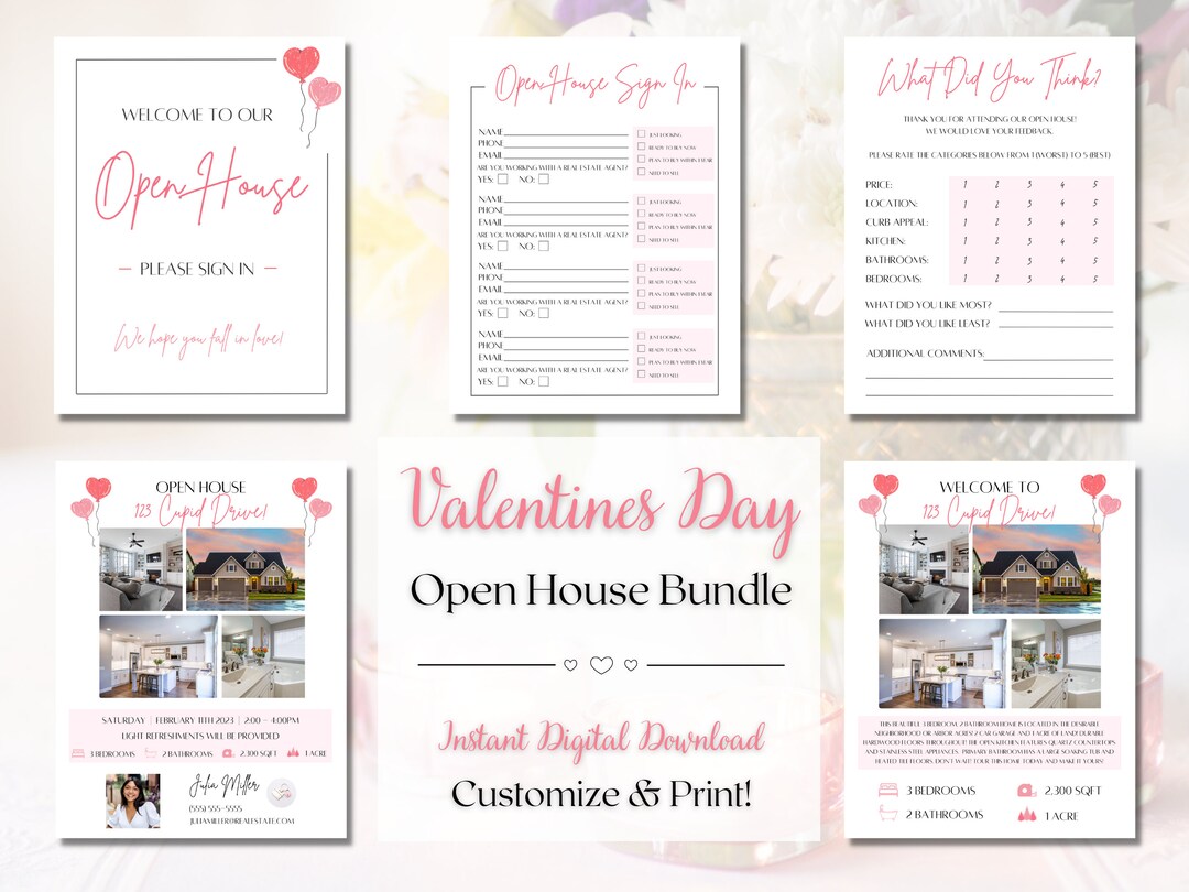 Valentines Day Open House Bundle | Customizable Open House Flyer | Sign ...