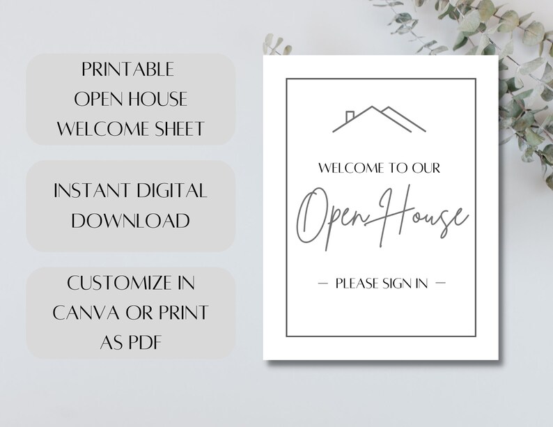 Open House Sign in Sheet | Feedback Form | Welcome Sign | Real Estate ...