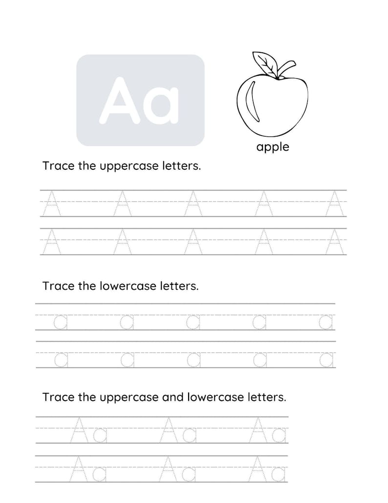 Alphabet Tracing Worksheets Printable Phonics Literacy Handwriting ABC ...