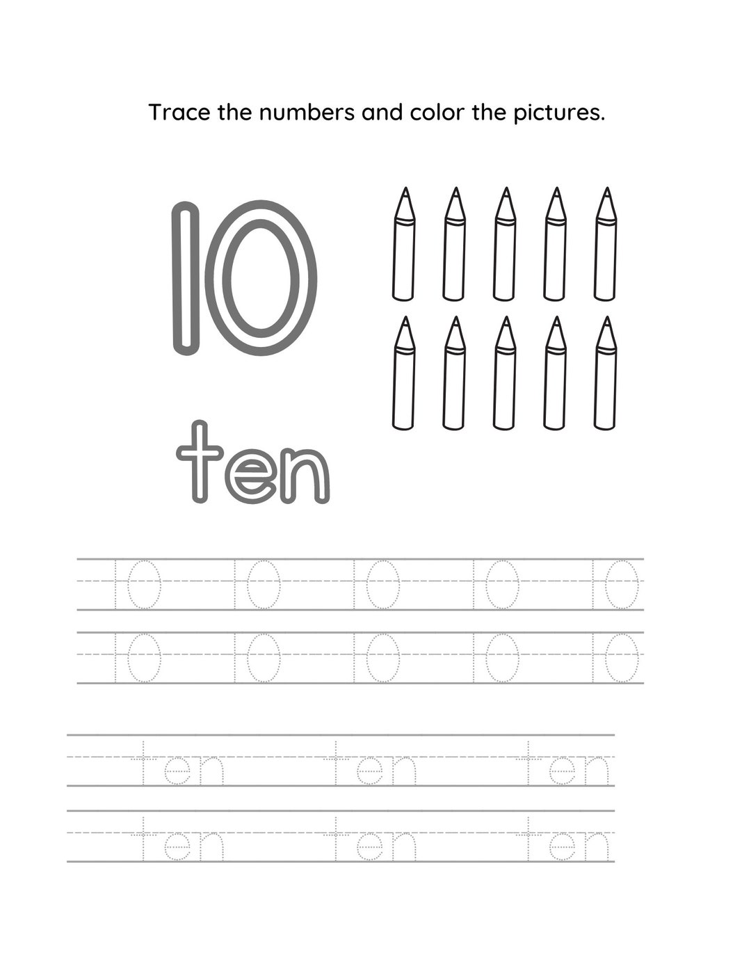 Numbers 1-10 Tracing Worksheets Printable Phonics Literacy Handwriting ...