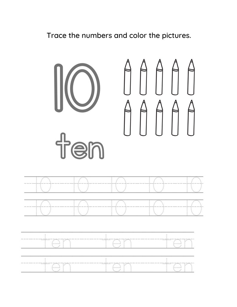 Numbers 1-10 Tracing Worksheets Printable Phonics Literacy Handwriting ...