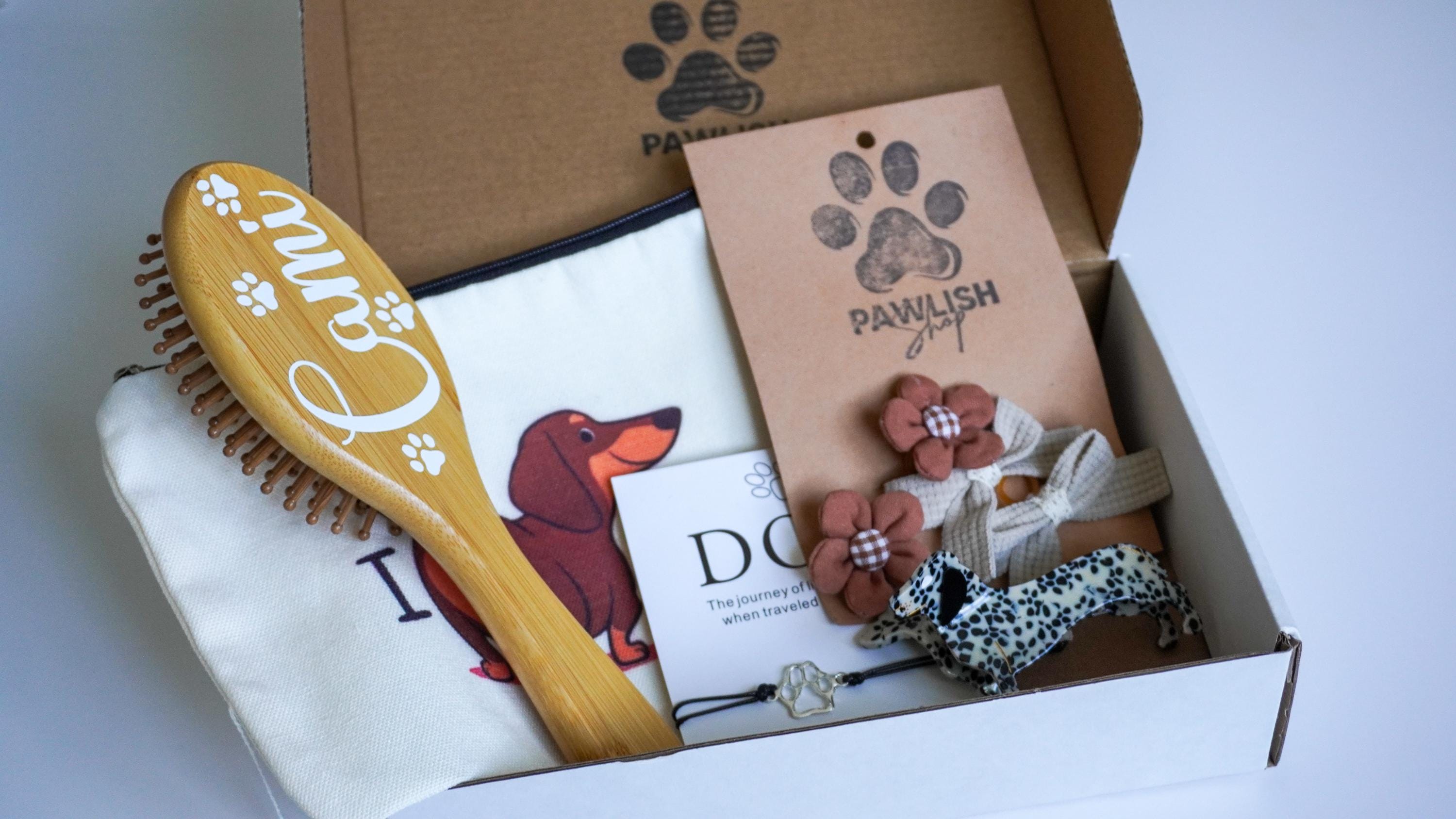 Personalized Pet Gift Box, Custom Dog Brush With Name, Paw Bracelet ...