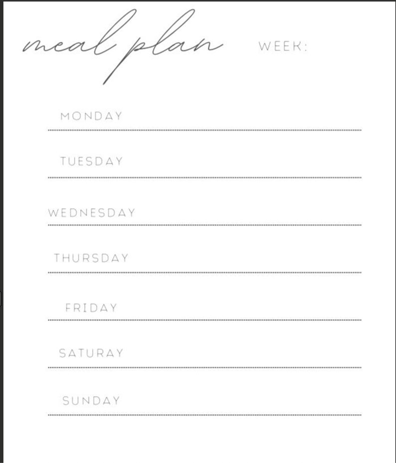 Simple Weekly Meal Plan Digital Download, Printable or iPad Friendly - Etsy