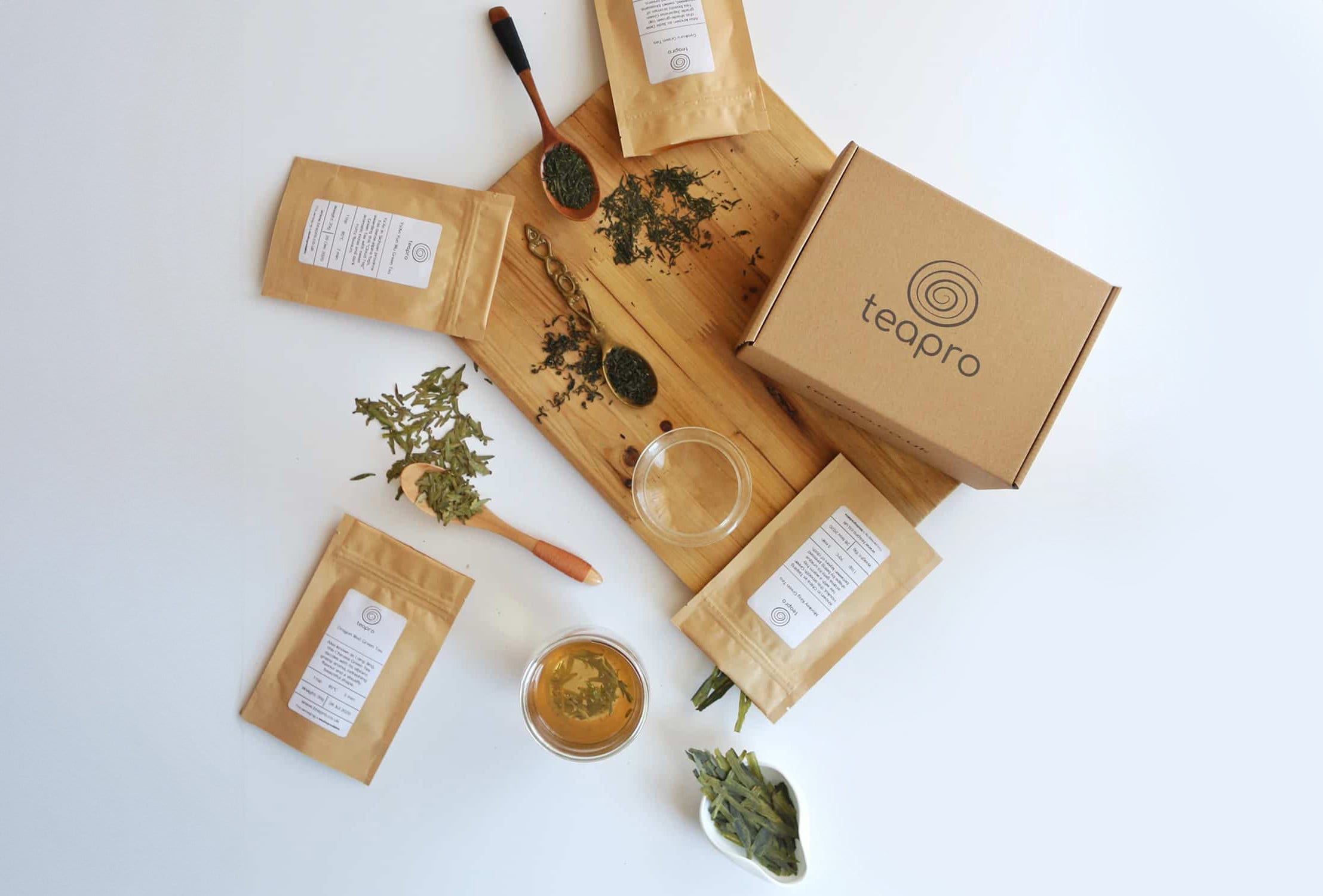 Teapro Green Tea Gift Box: 4 Premium Loose Leaf Teas + Infuser Glass ...