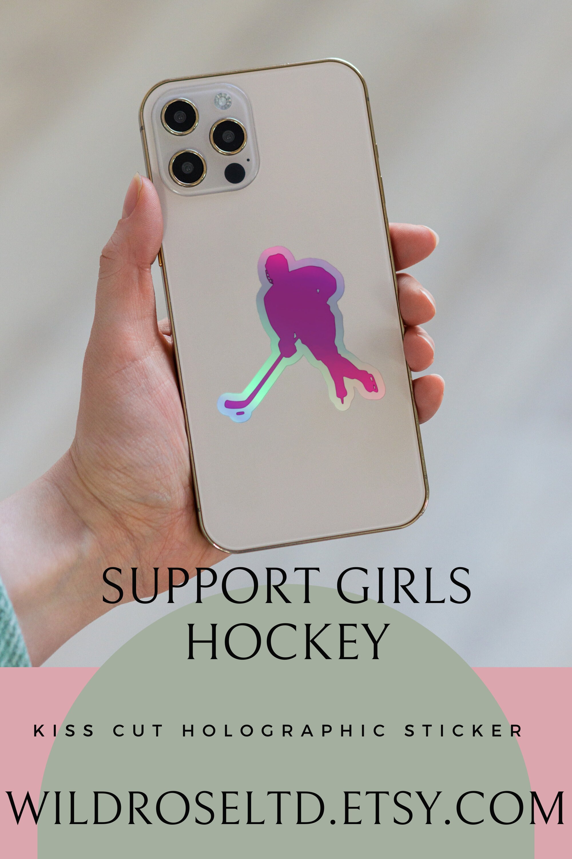Girls Pink Hockey Player Holographic Sticker - Etsy