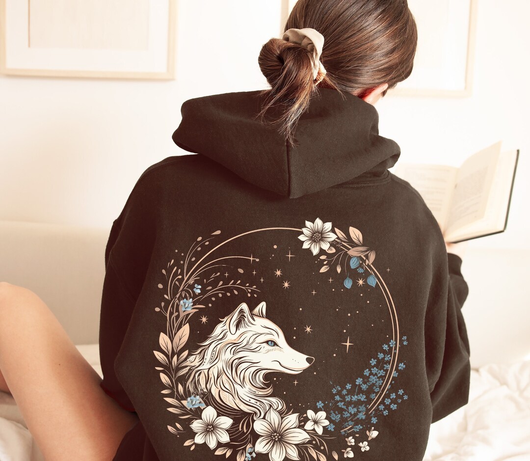 Fairy Cottagecore Wolf Hoodie, Wolf Sweatshirt, Wolf Shirt, Goblincore ...