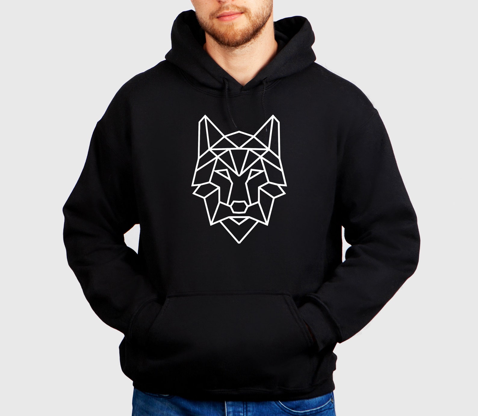 Geometric Line Wolf Hoodie, Wolf Shirt, Wolf Gift, Wolf Sweatshirt ...
