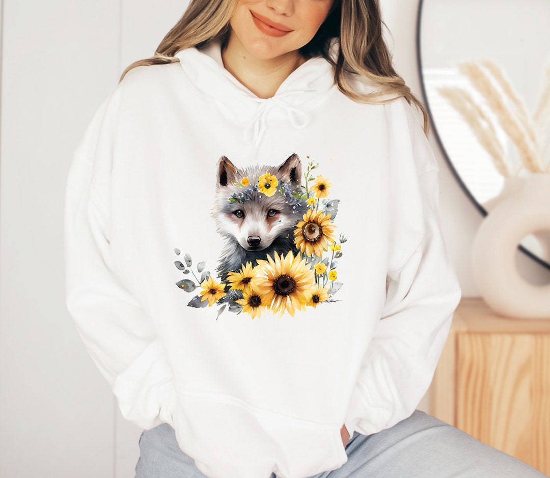 Sunflower Wolf Hoodie, Wolf Shirt, Wolf Gift, Wolf Sweatshirt, Wolf ...