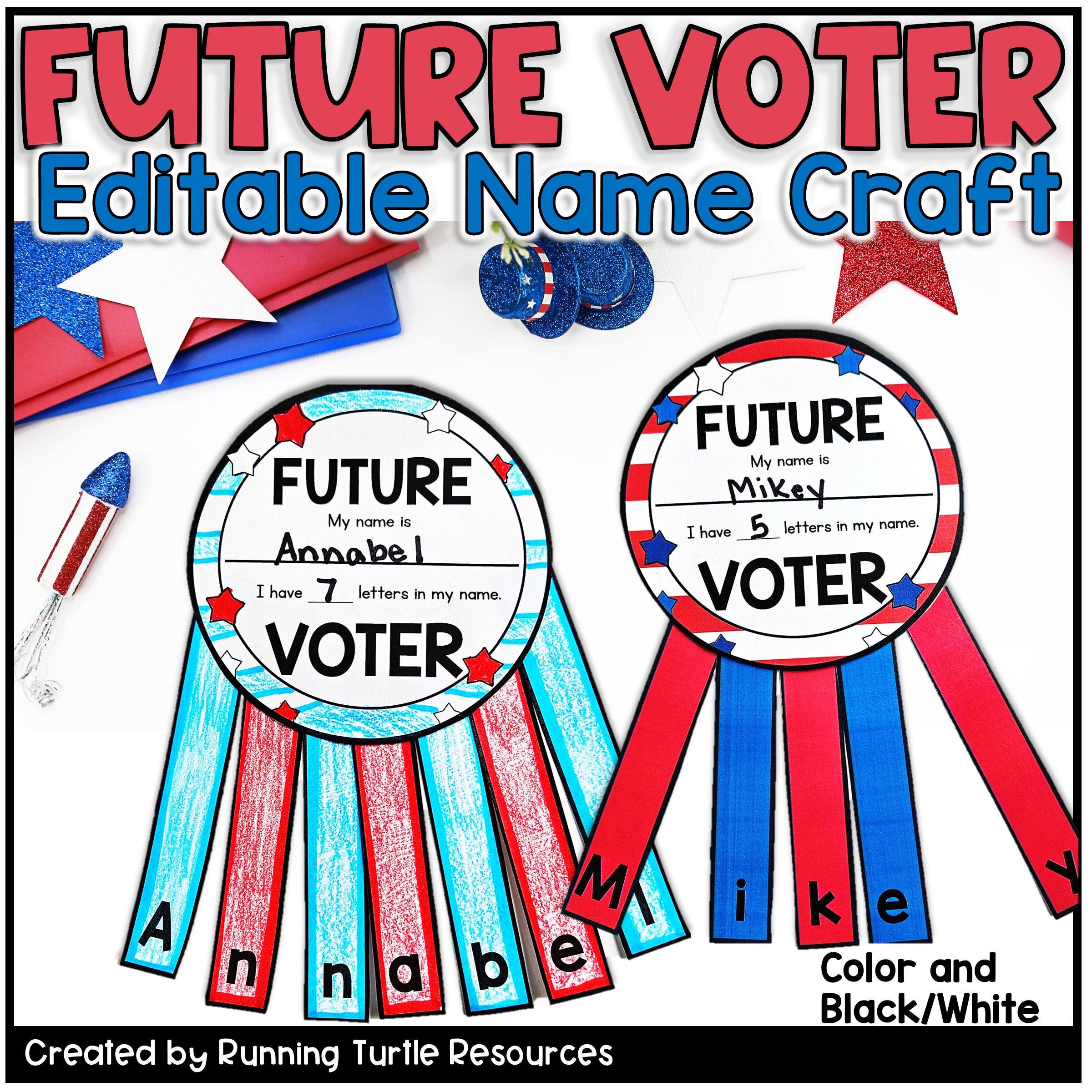 Future Voter Button, Editable Name Craft for Preschool & Kindergarten ...