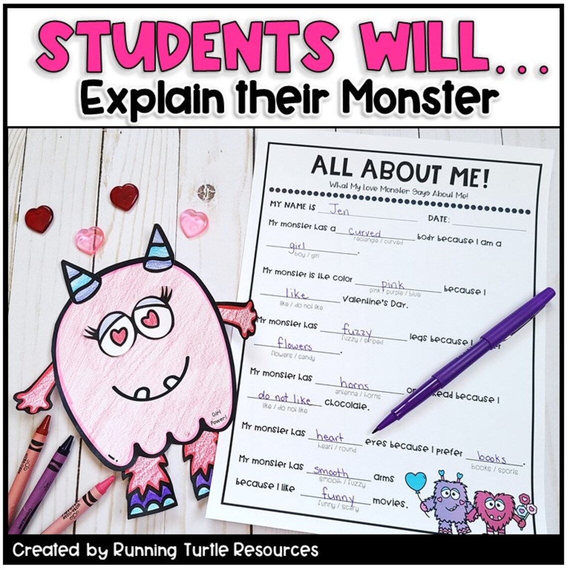 Valentine's Day Love Monster Glyph Craft: Writing Activity (digital ...