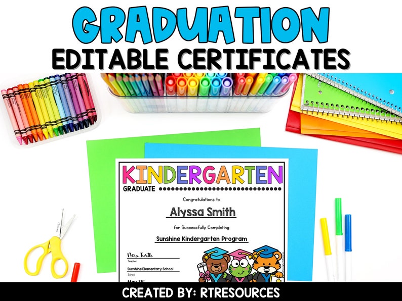 Graduation Certificates Preschool - 5th Grade Editable - Etsy