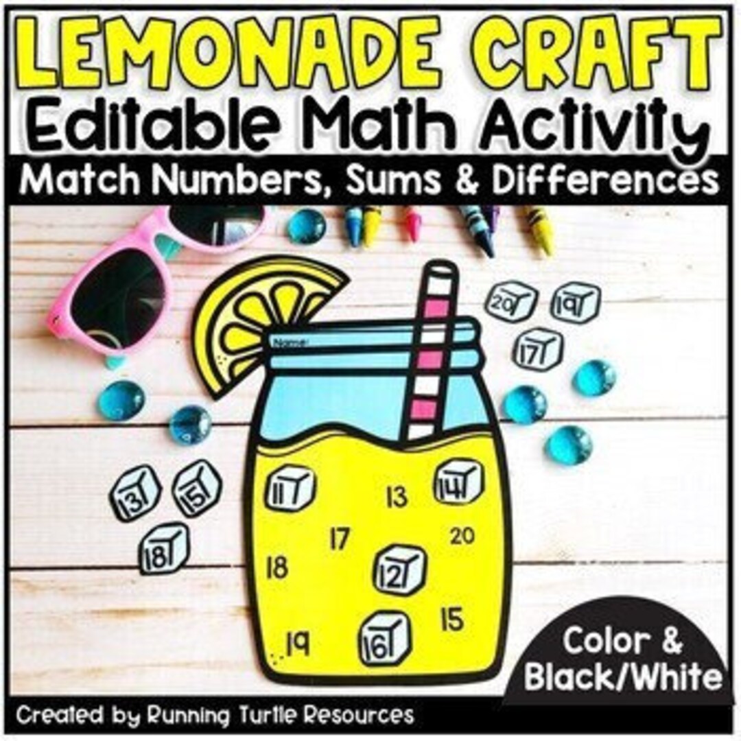 Summer Math Craft, Lemonade Craft L Number Matching - Etsy