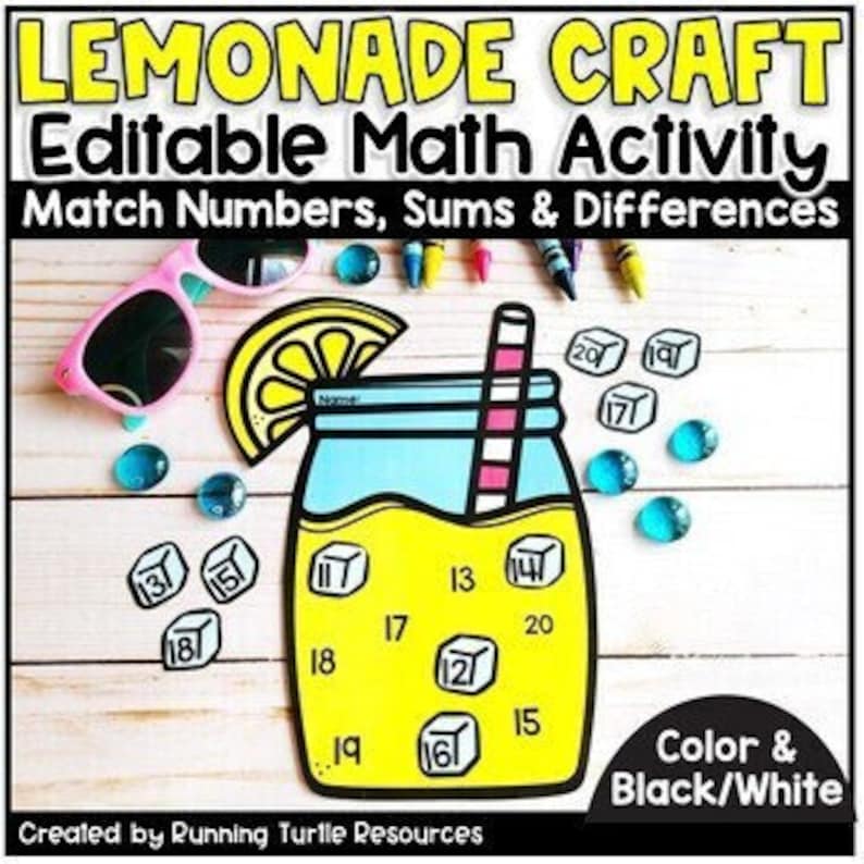 Summer Math Craft, Lemonade Craft L Number Matching - Etsy