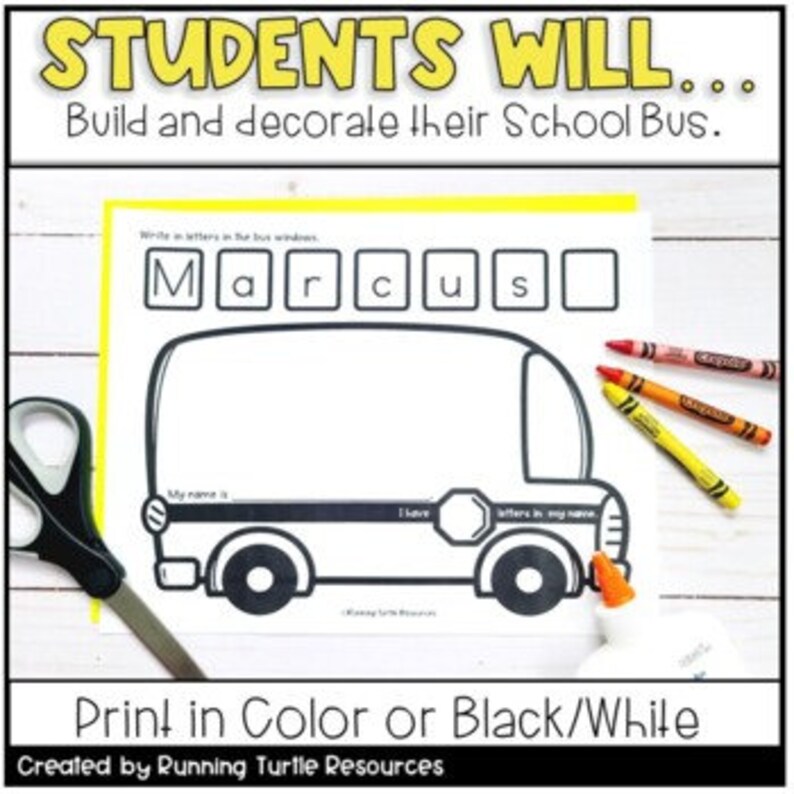 Back to School Name Craft EDITABLE Bus Activity - Etsy