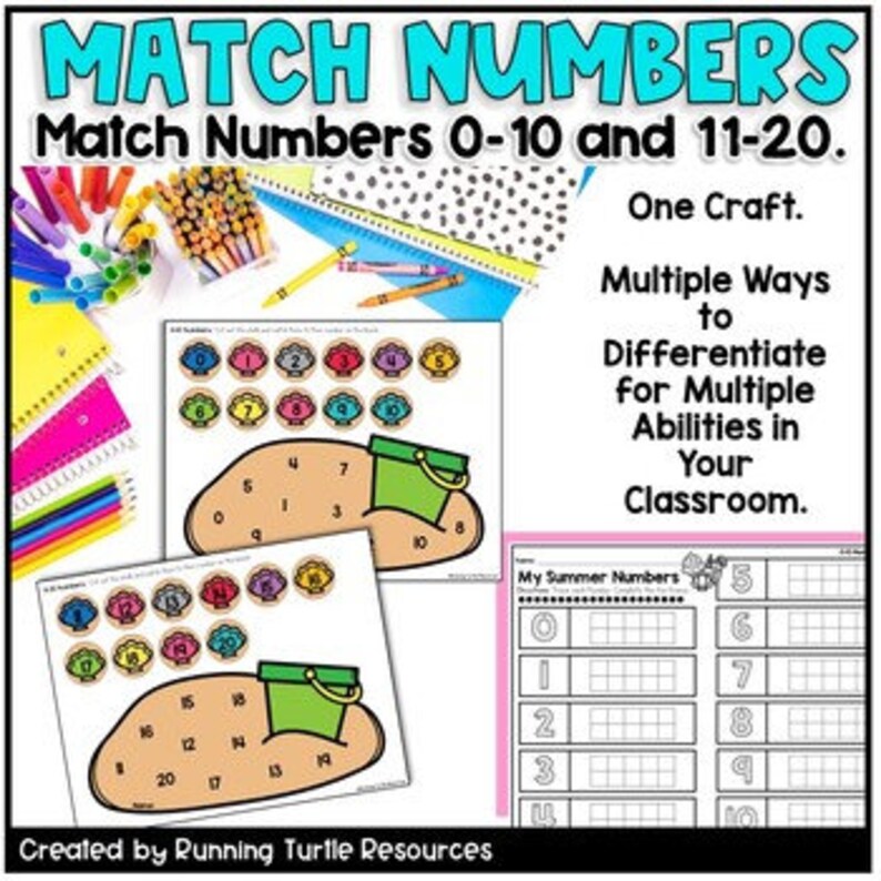 Summer Math Craft, Beach Day Activities, Number Matching - Etsy