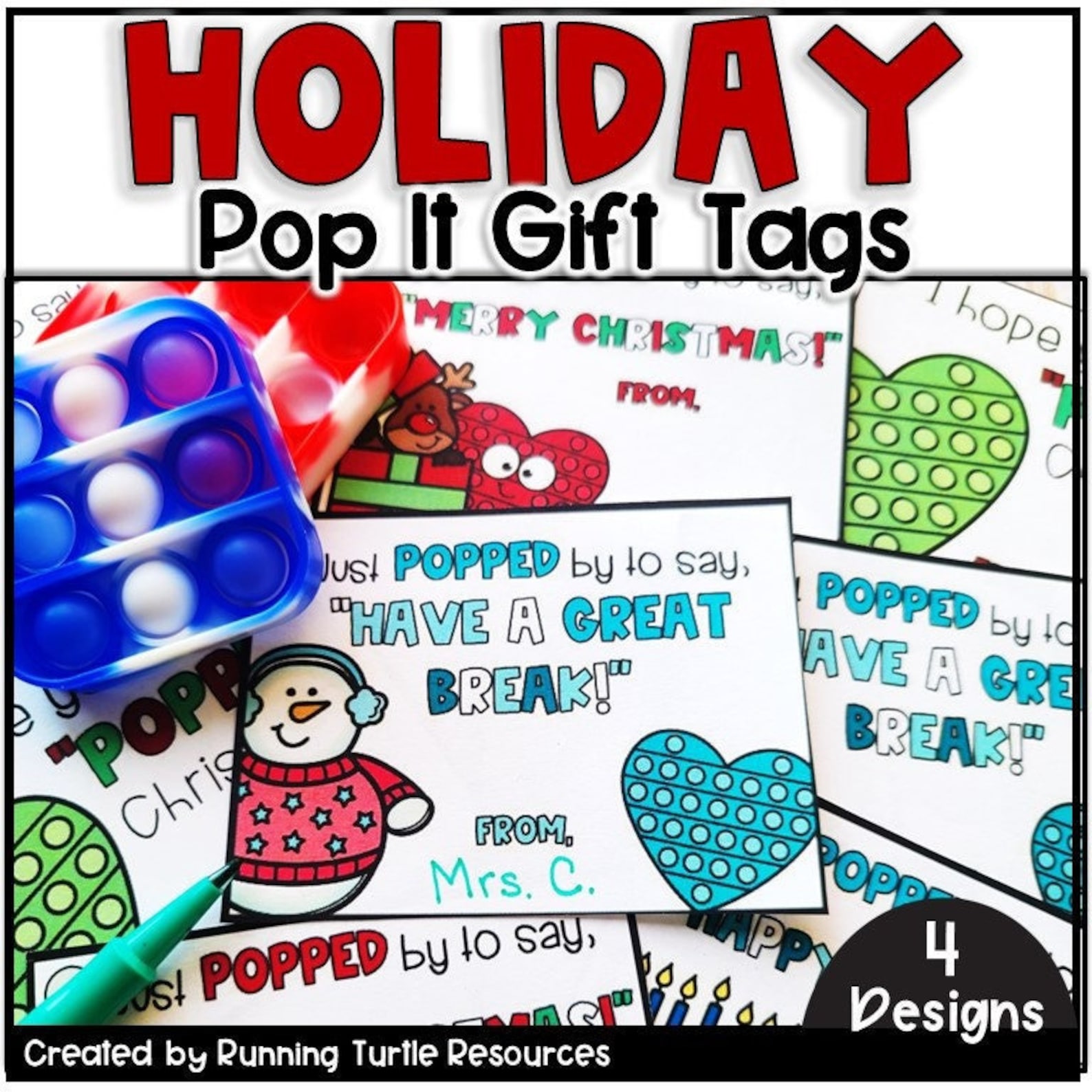 Christmas Pop It Gift Tag Holiday Teacher Gift Tags DIGITAL - Etsy