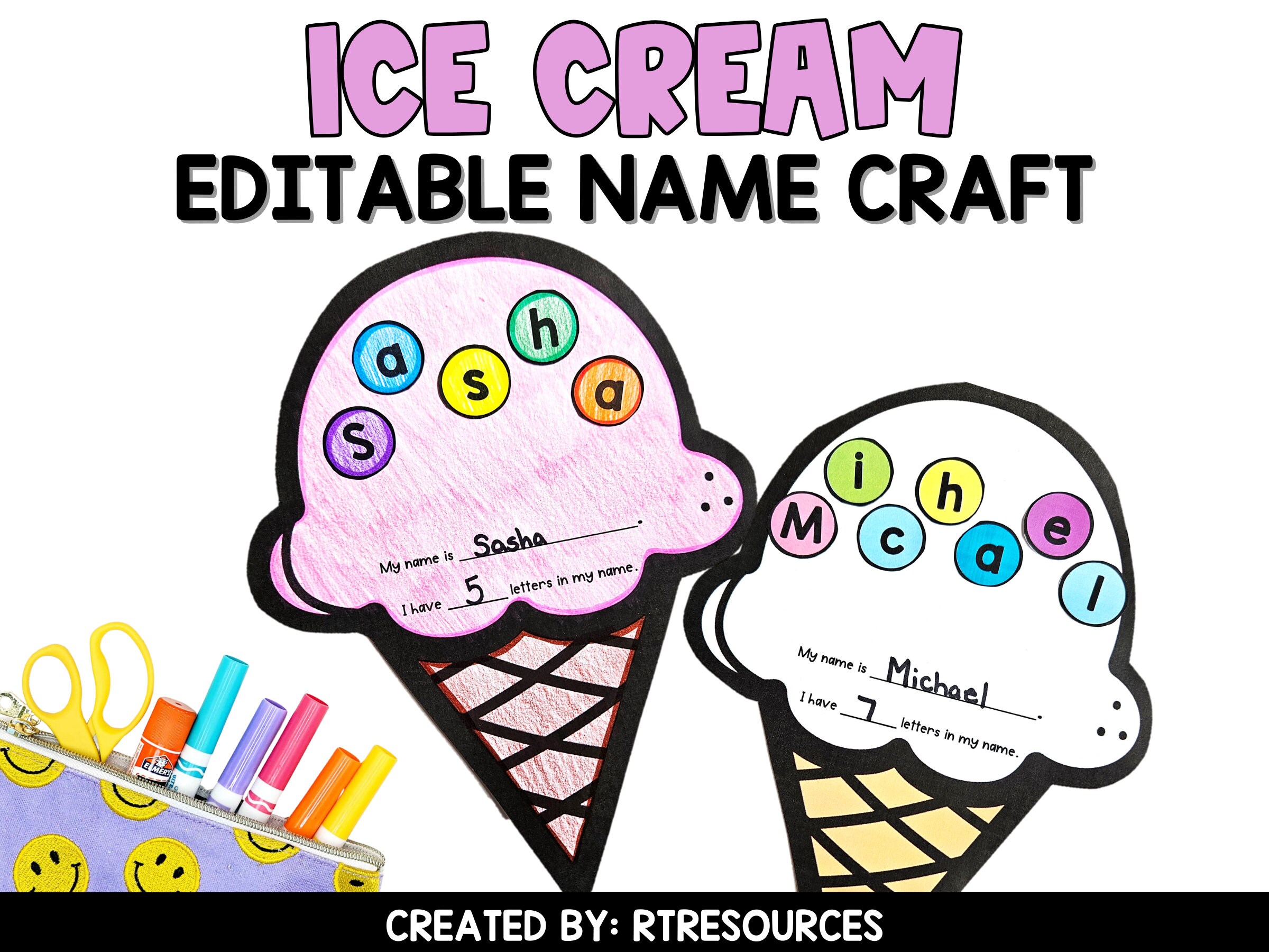 Editable Summer Ice Cream Name Craft - Etsy