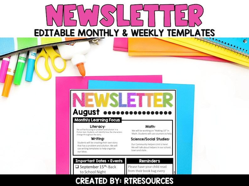 Editable Classroom Newsletter Templates Monthly Weekly - Parent ...