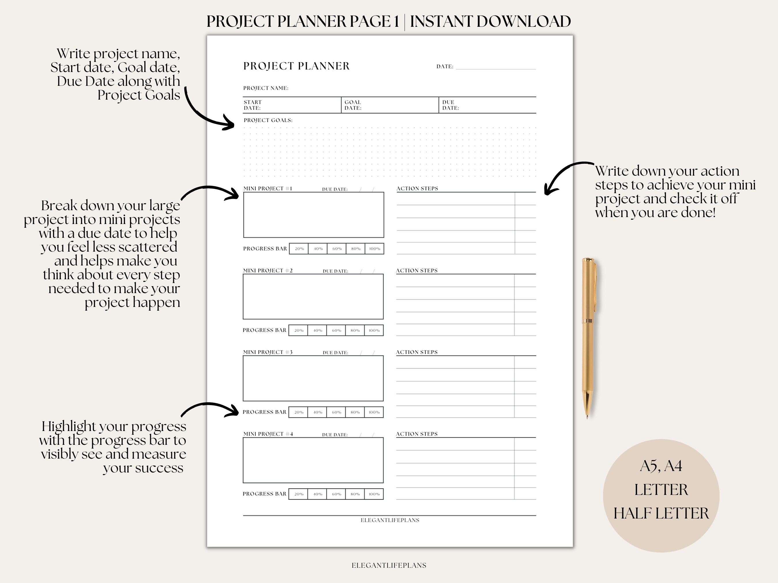 Project Planner Printable, ADHD Planner, Goal Tracker, Project Tracker ...
