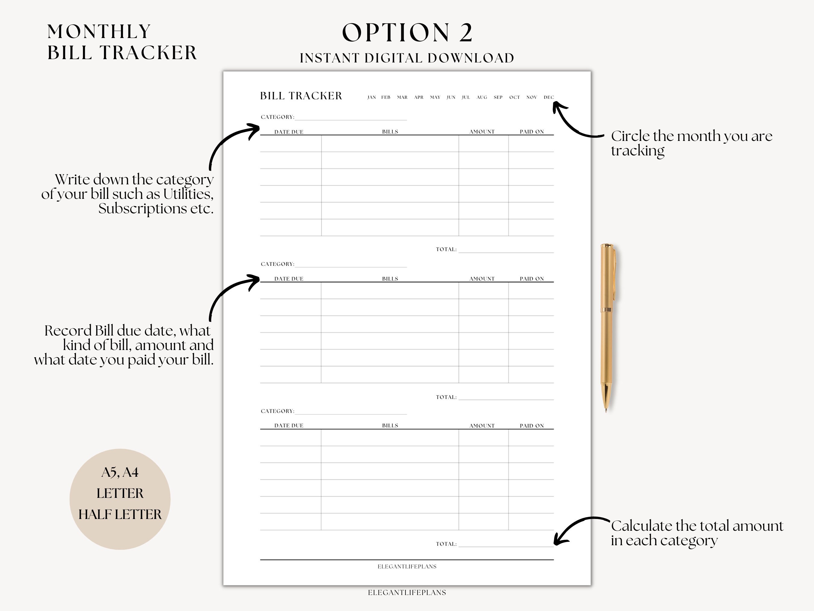 Bill Tracker Printable Planner, Monthly, Quartly, Yearly, Payment ...